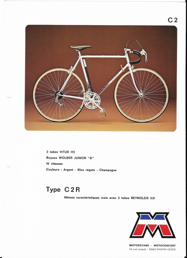 Fiche Technique Motobecane C2 C2r 1977 Vitus 172 3 Tubes