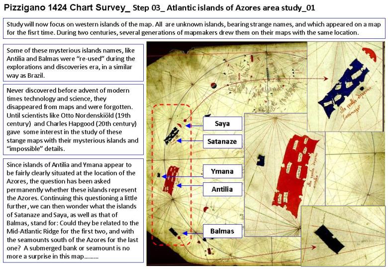 Atlantis-Azores location on Pizzigano 1424 Nautical Chart_Survey step ...
