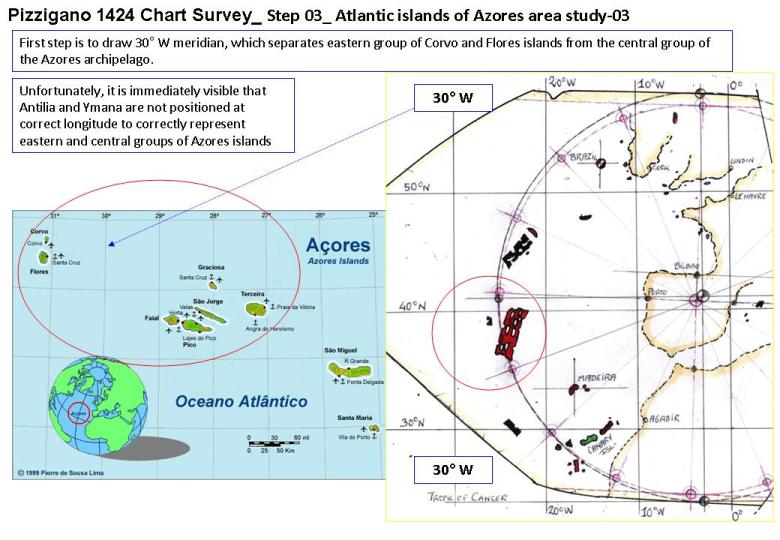 Atlantis-Azores location on Pizzigano 1424 Nautical Chart_Survey step ...