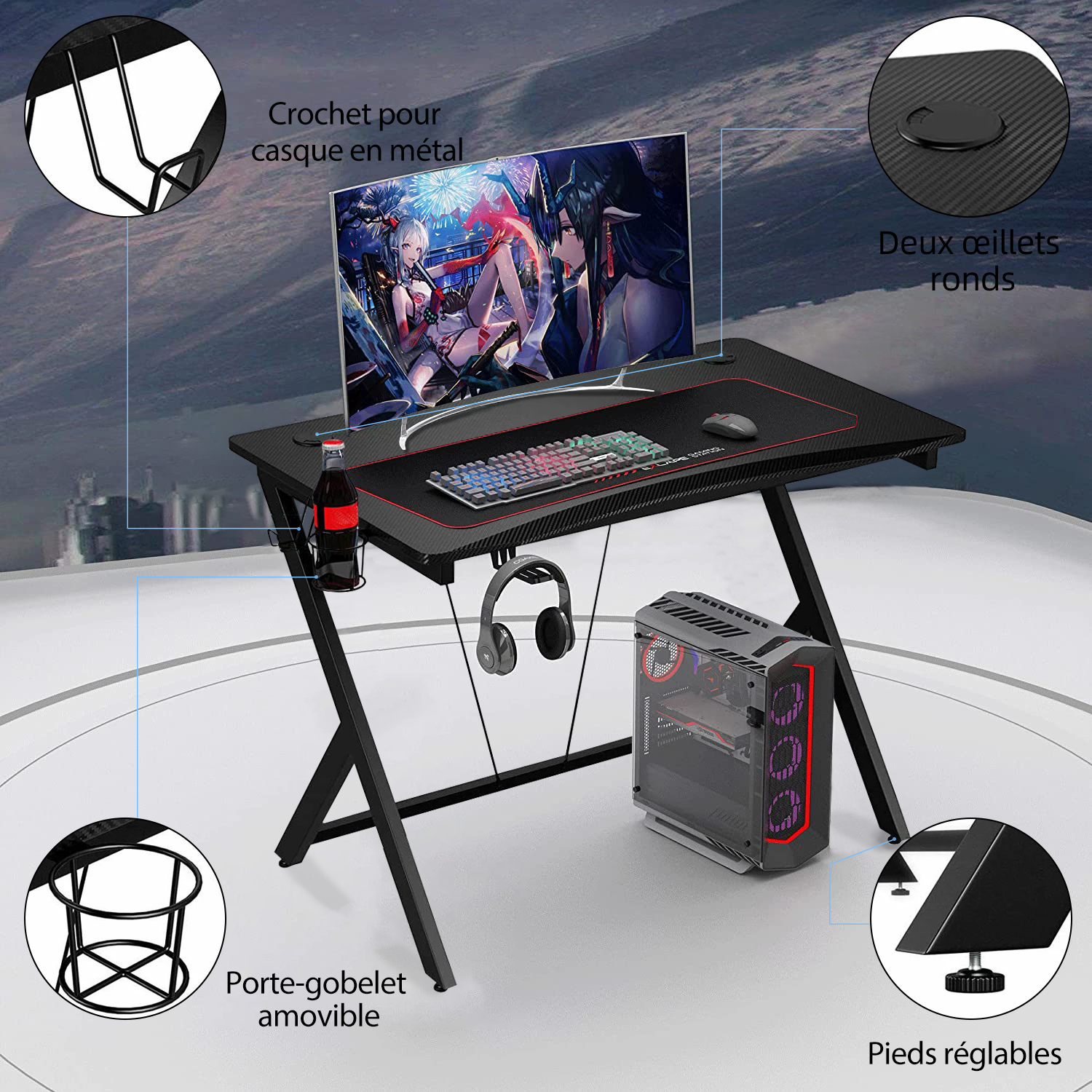 -170€ sur Bureau Gaming avec Surface En Style de Fibre de Carbonne ...