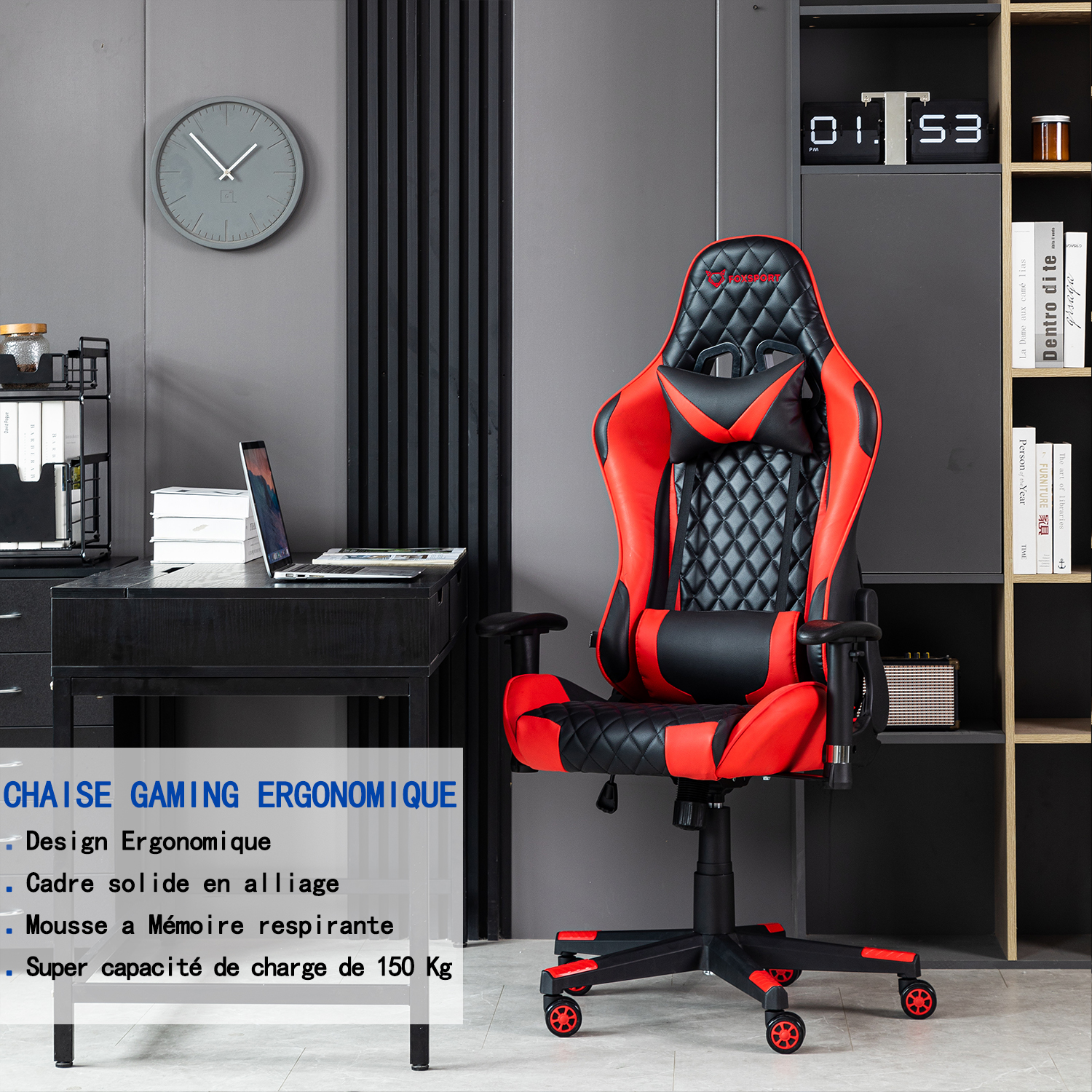 Fauteuil gamer ergonomique, chaise de gaming foxsport,fauteuil gaming ...