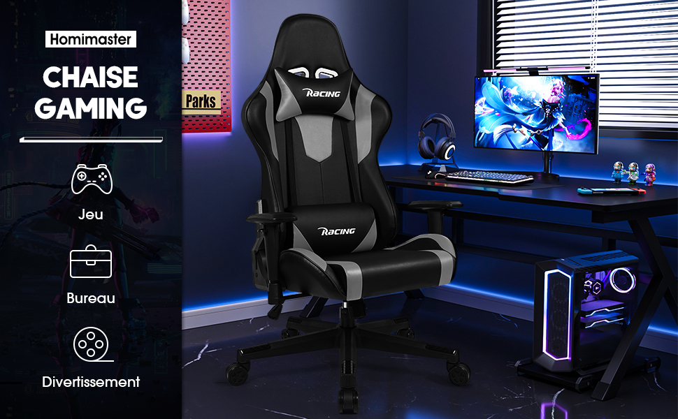 Chaise Gaming, Charge 150KG Fauteuil Gamer Ergonomique Assise de 56CM ...