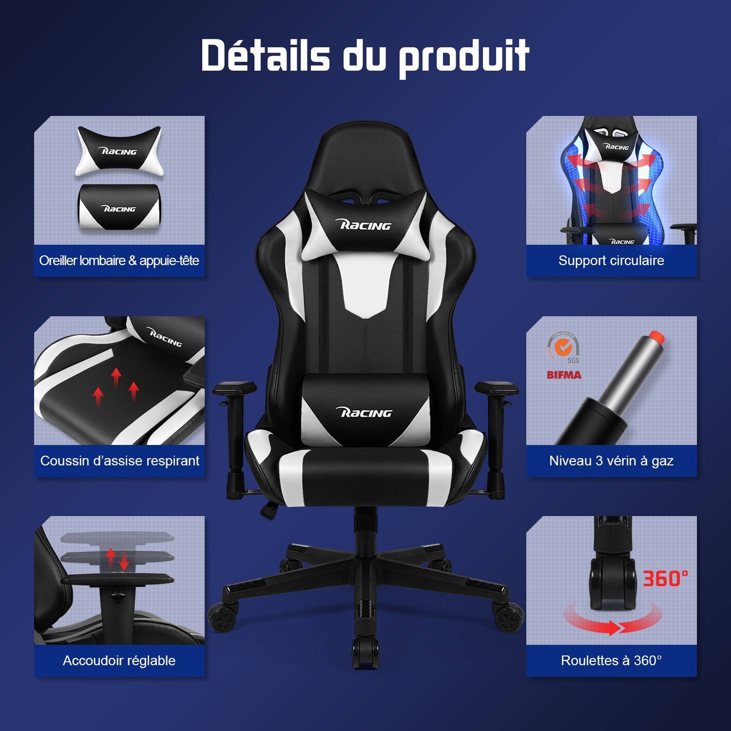 Chaise gaming GENERIQUE Chaise Gaming, Charge 150KG Fauteuil Gamer ...