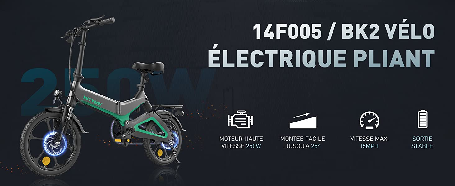 Hitway vélo électrique léger gris, 250w 36v VAE pliable d'assistance à ...