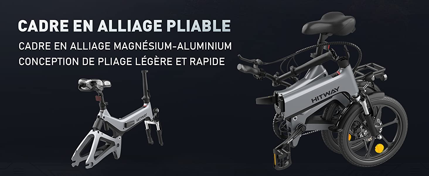 Hitway vélo électrique léger gris, 250w 36v VAE pliable d'assistance à ...