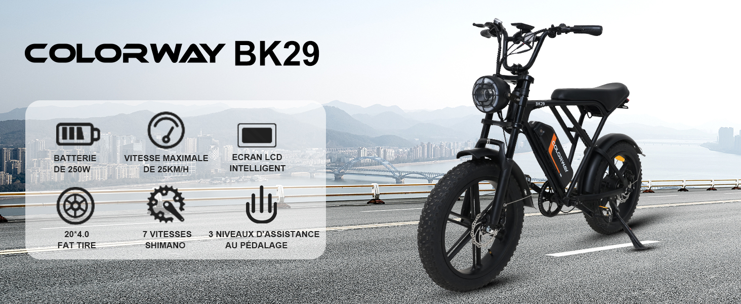 Vélo électrique tout terrain - COLORWAY BK29 - Pneu 20 pouces - Moteur ...