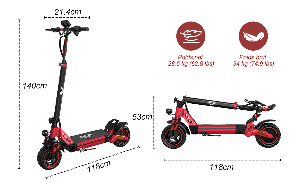 Trottinette électrique pliable pneus 10 - 800w - app - rcb tech re24 RCB TECH - Conforama