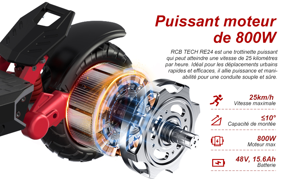Trottinette électrique pliable pneus 10 - 800w - app - rcb tech re24 RCB TECH - Conforama
