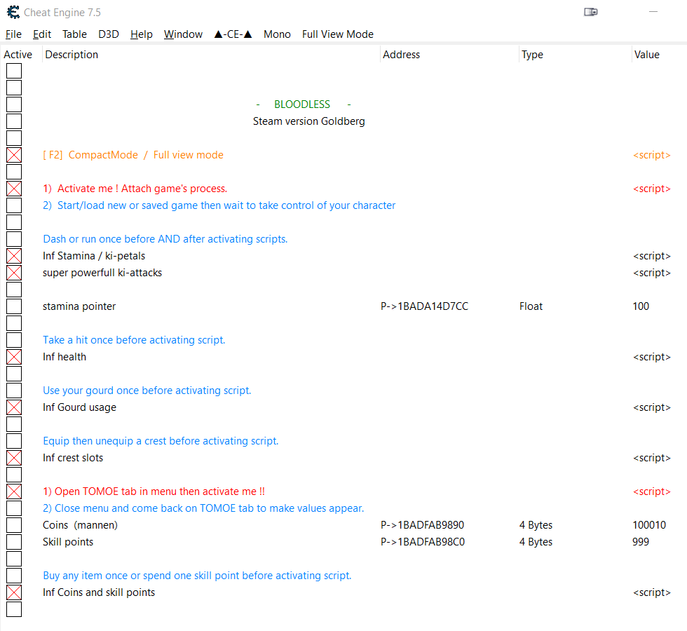 BLOODLESS - FearLess Cheat Engine