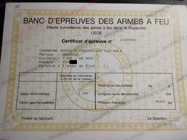 Certificat de banc d'épreuve des FRF1